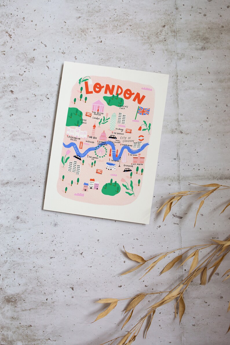 Illustrated Map of London Wall Art - Etsy UK