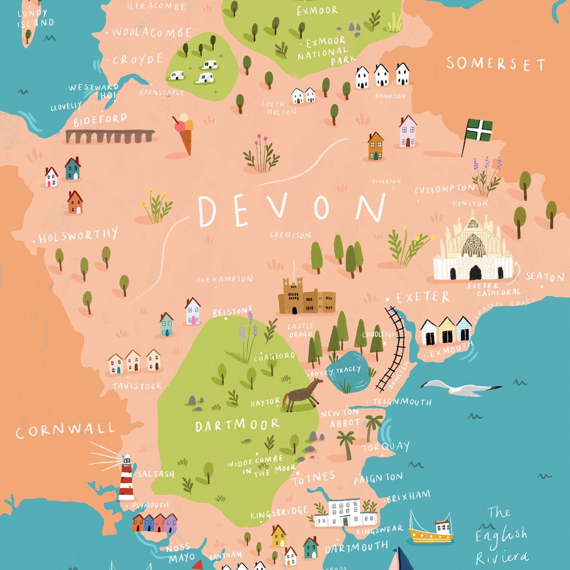 Illustrated Map of Devon | Etsy