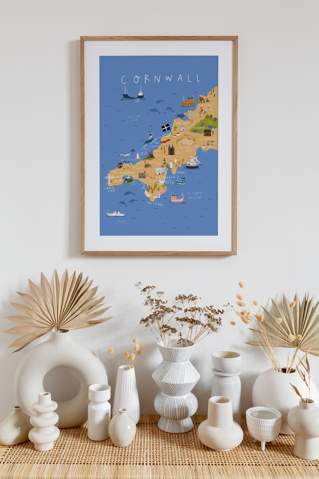 Illustrated Map of Cornwall, Wall Art - Etsy Portugal