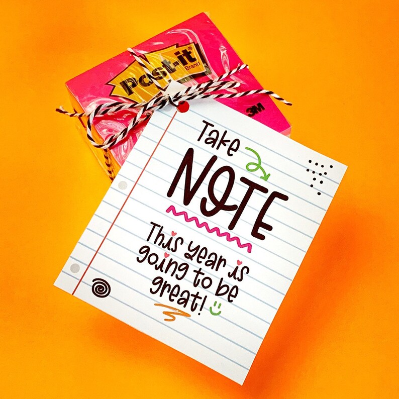 Back to School Gift Tag - Take Note - Notebook Tag - INSTANT DOWNLOAD ...