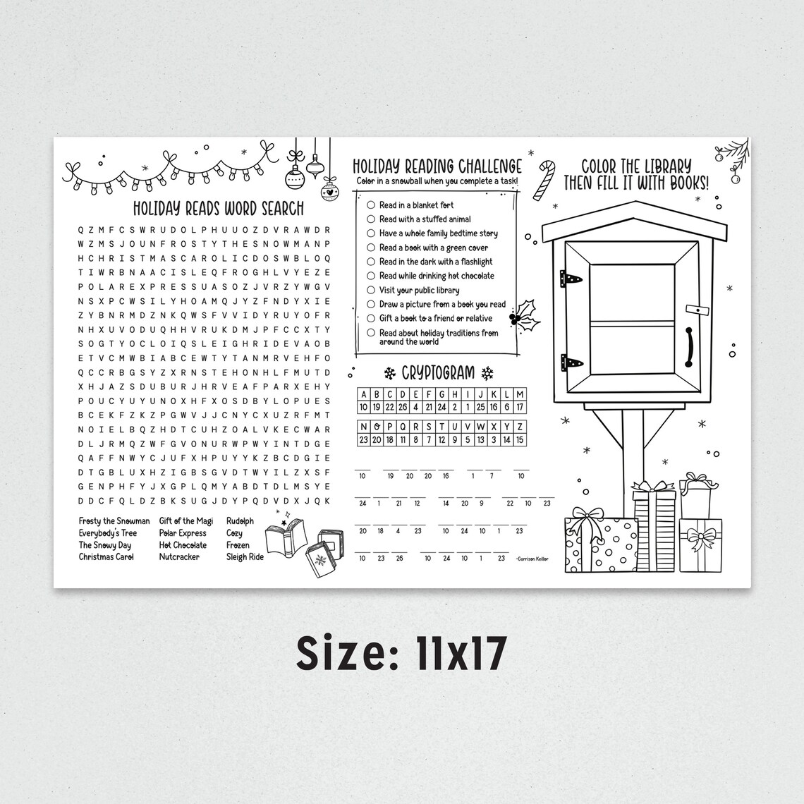 Holiday Themed Little Free Library Activity Sheet - LFL Coloring Page ...