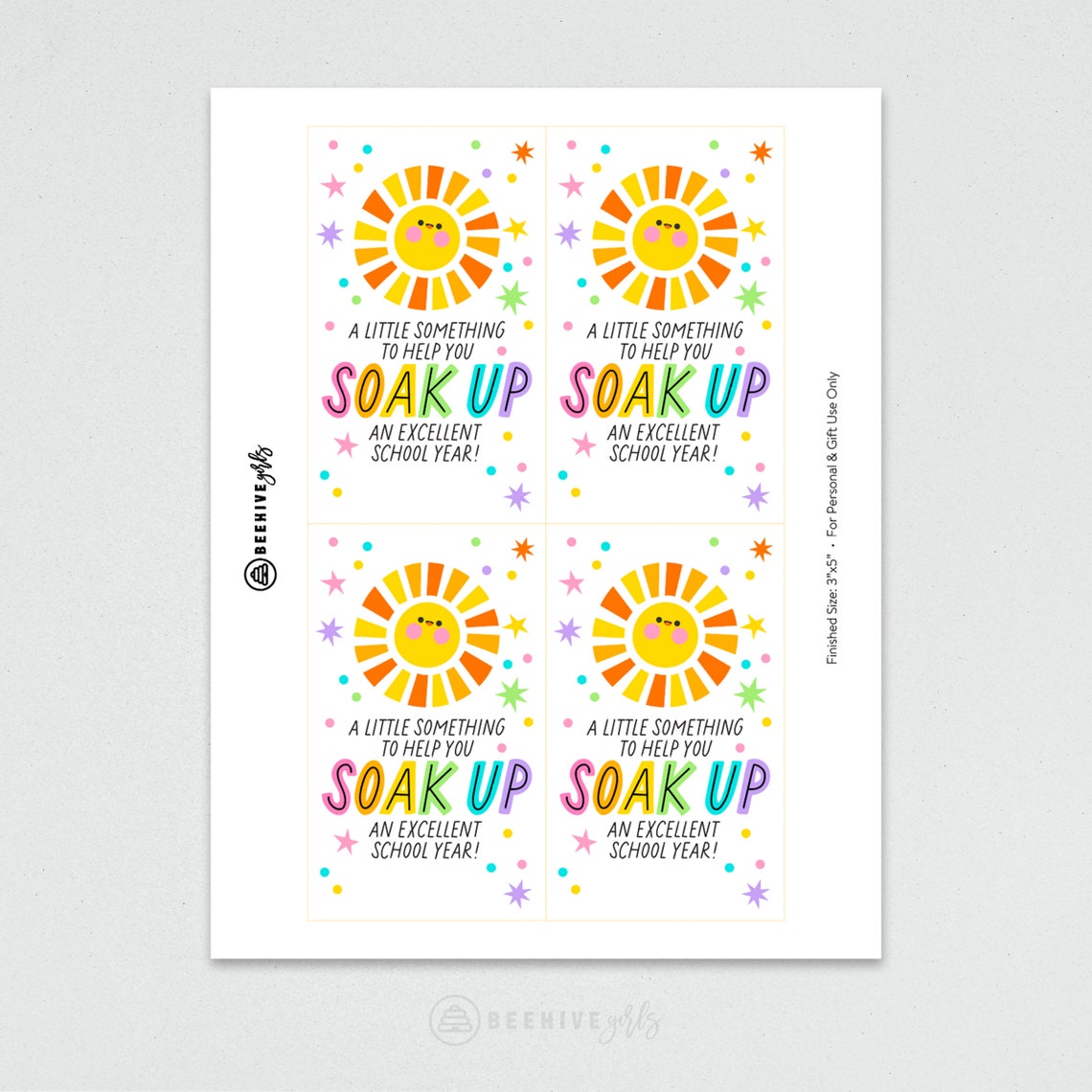 Soak up an Excellent School Year - Beach Towel Tag - INSTANT DOWNLOAD ...