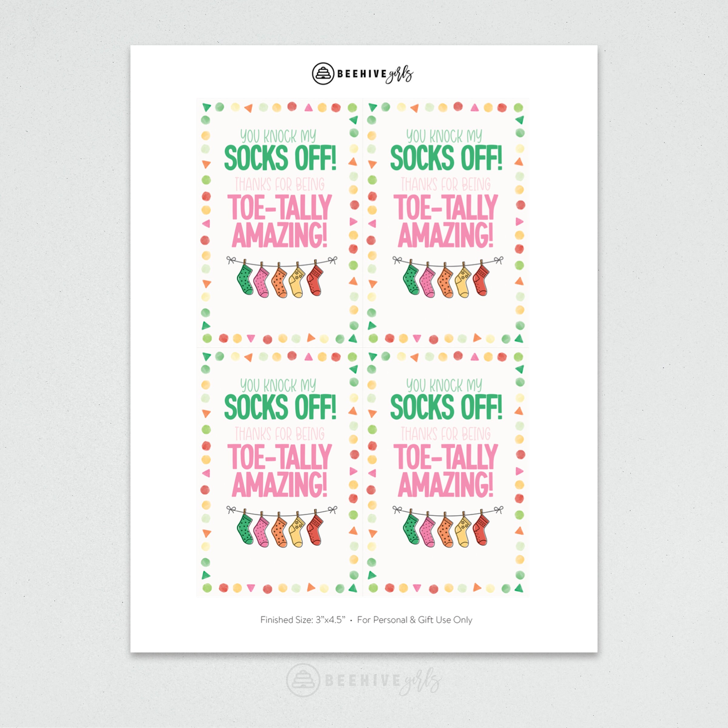 You Knock Our Socks off - Thank You Tag - INSTANT DOWNLOAD - Etsy