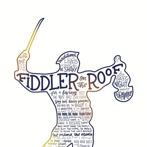 Fiddler on the Roof Musical Silhouette Print Hand Lettered Blue and ...