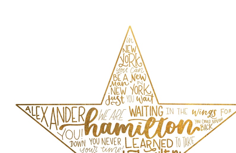 Hamilton Musical Silhouette Print Hand-lettered Gold - Etsy