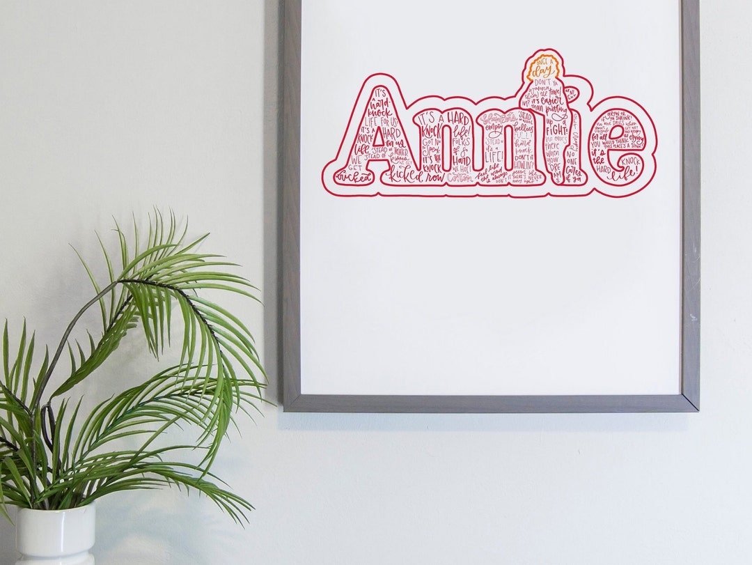 Annie Musical Silhouette Print | Hand-lettered | Red, Orange | Digital ...