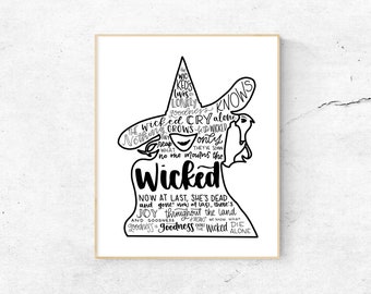 Wicked Musical Silhouette Print Hand-lettered Green and | Etsy