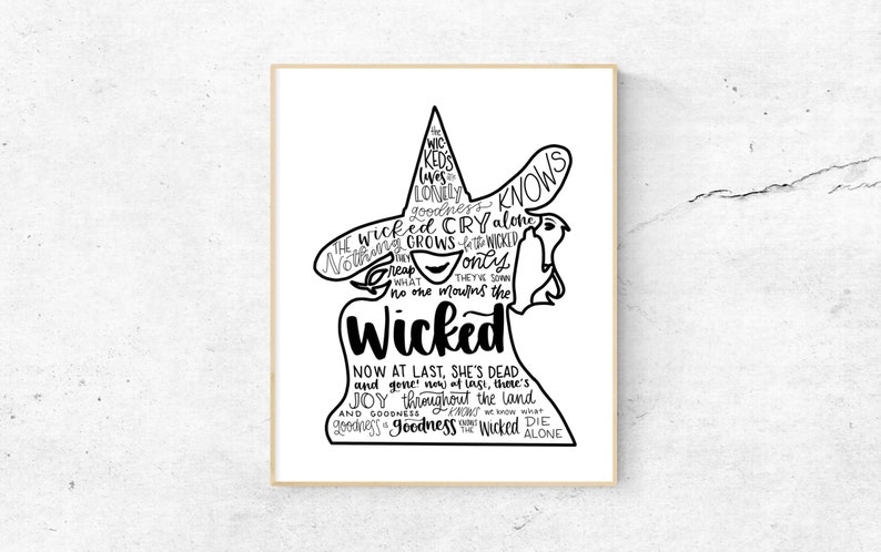 Wicked Musical Silhouette Print Hand-lettered Black and - Etsy