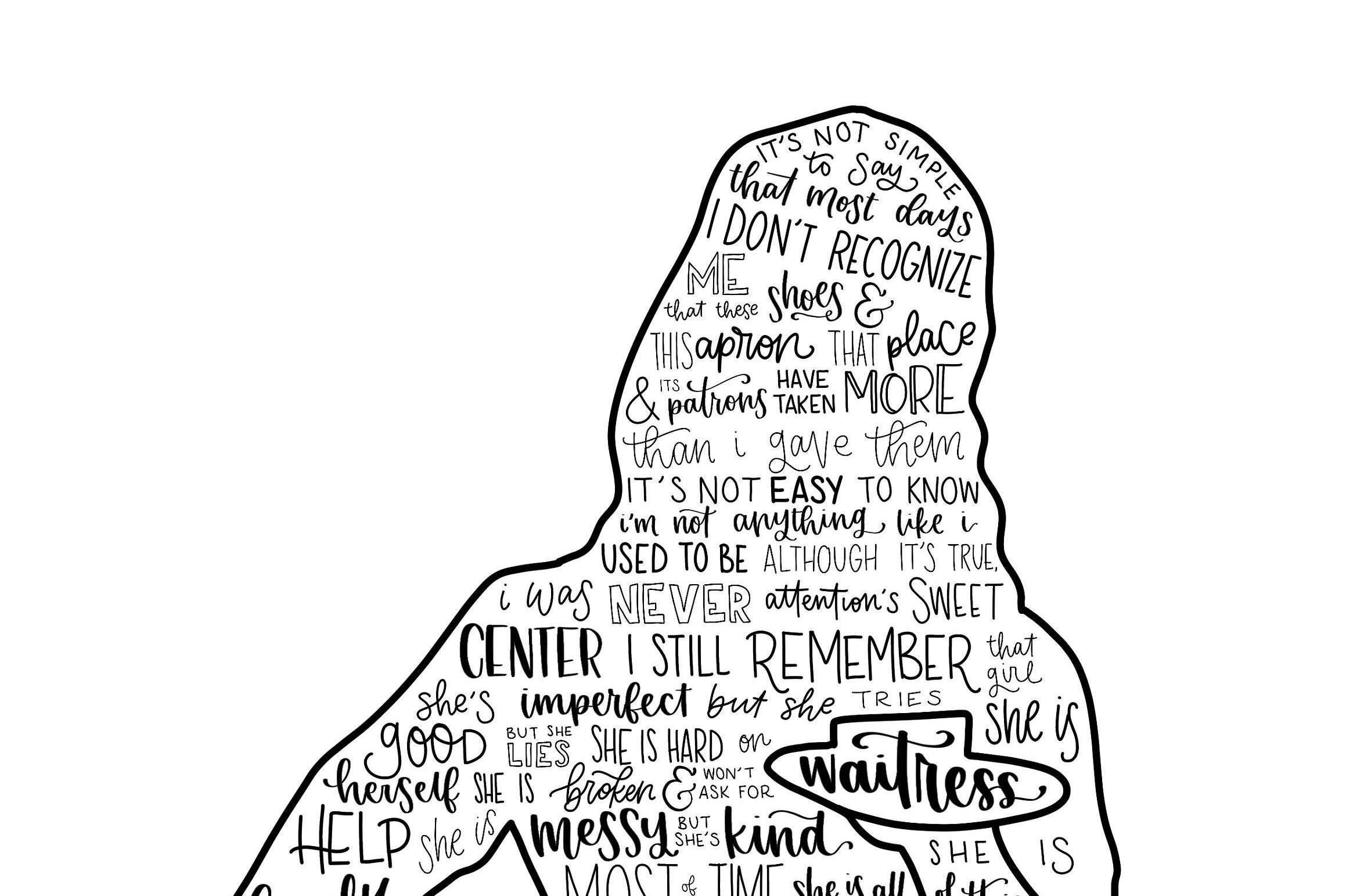 Waitress Musical Silhouette Print Hand-lettered Black and | Etsy