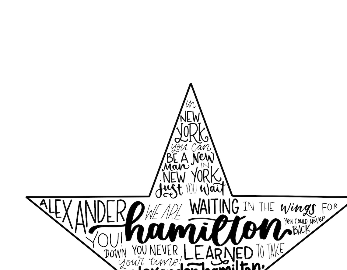 Hamilton Musical Silhouette Print | Hand-lettered | Black and White ...