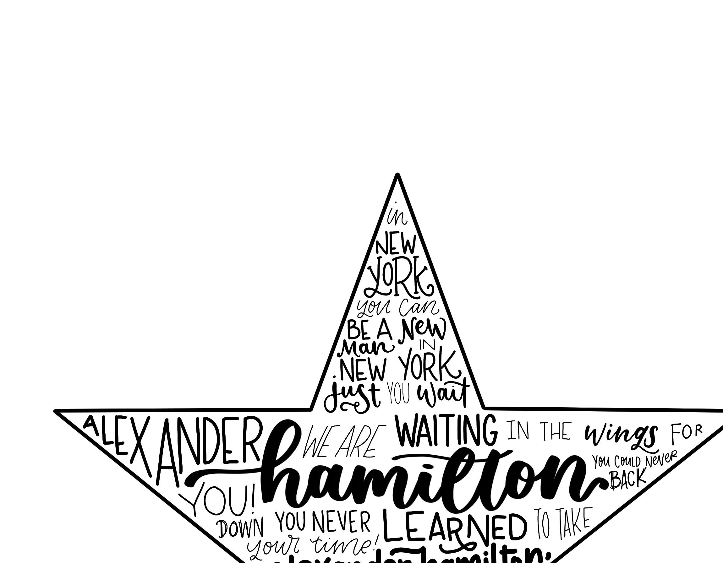 Hamilton Musical Silhouette Print Hand-lettered Black and - Etsy