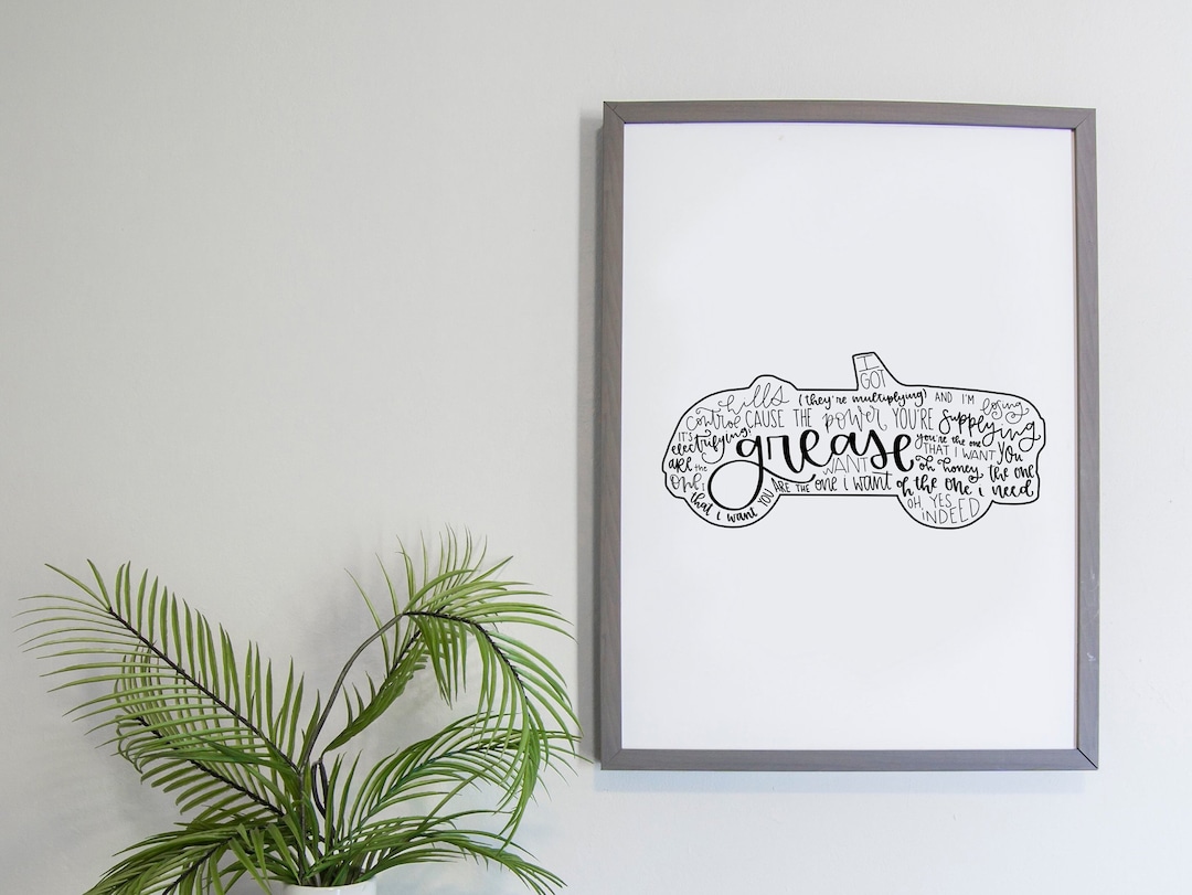 Grease Musical Silhouette Print | Hand Lettered | Black and White ...