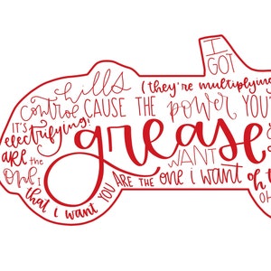 Grease Musical Silhouette Print | Hand Lettered | Red | Digital ...