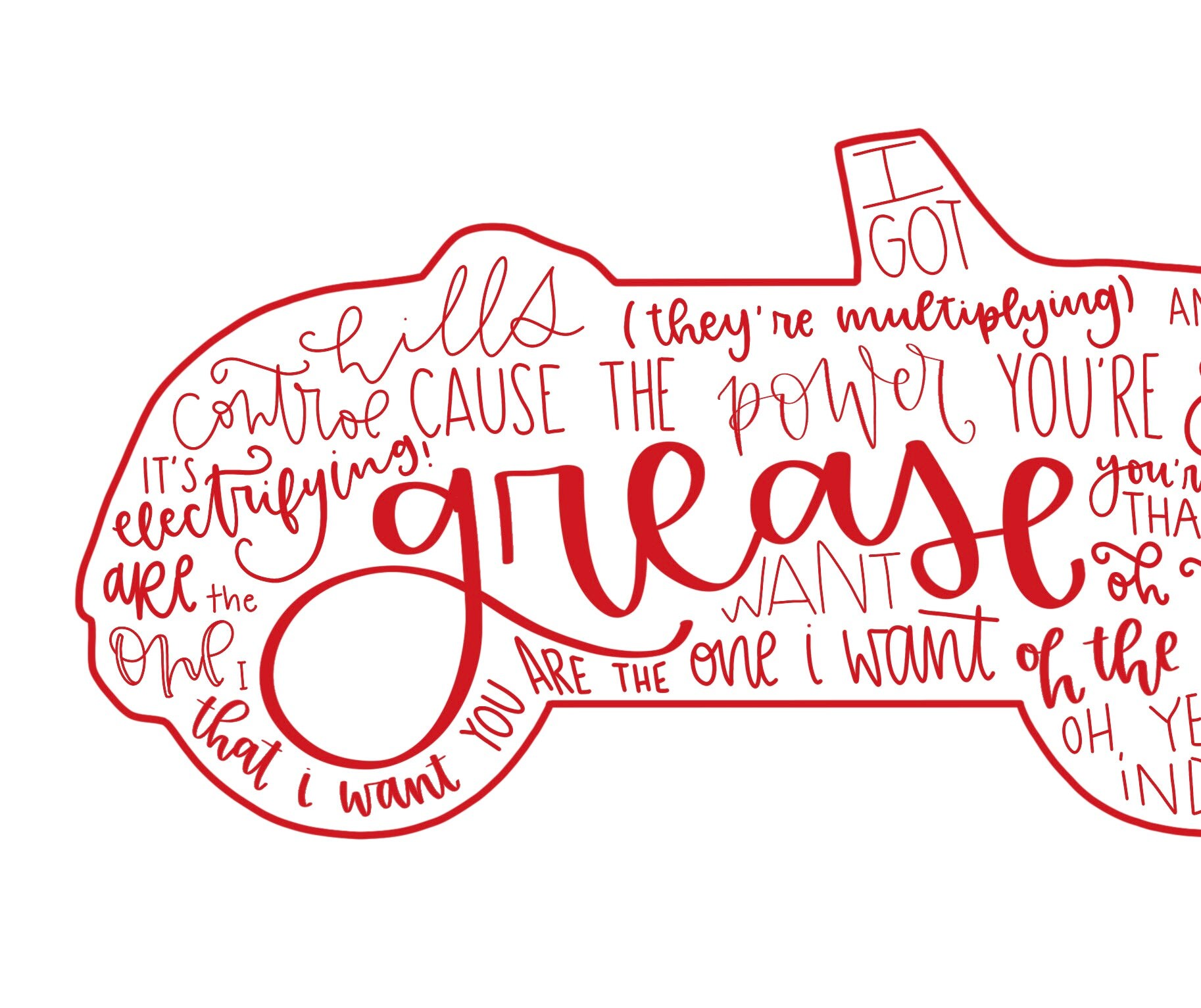 Grease Musical Silhouette Print | Hand Lettered | Red | Digital ...