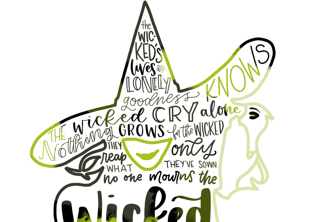Wicked Musical Silhouette Print Hand-lettered Green and - Etsy
