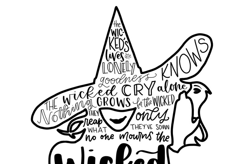 Wicked Musical Silhouette Print Hand-lettered Black and - Etsy