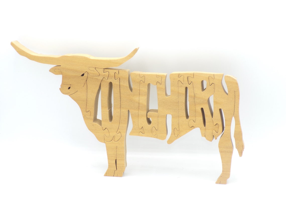 Wooden Longhorn Bull Jigsaw Puzzle | Hand Cut Puzzle | Animal Puzzle ...