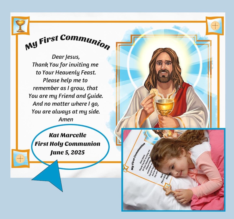 Personalized First Holy Communion Pillowcase, Saints and Prayers Custom ...