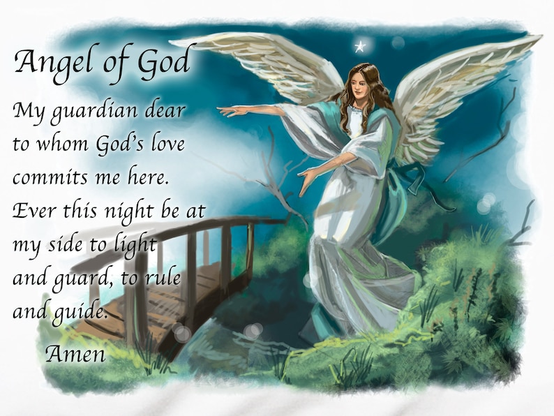 Guardian Angel With Angel of God Prayer on Pillowcase, Catholic Boys ...