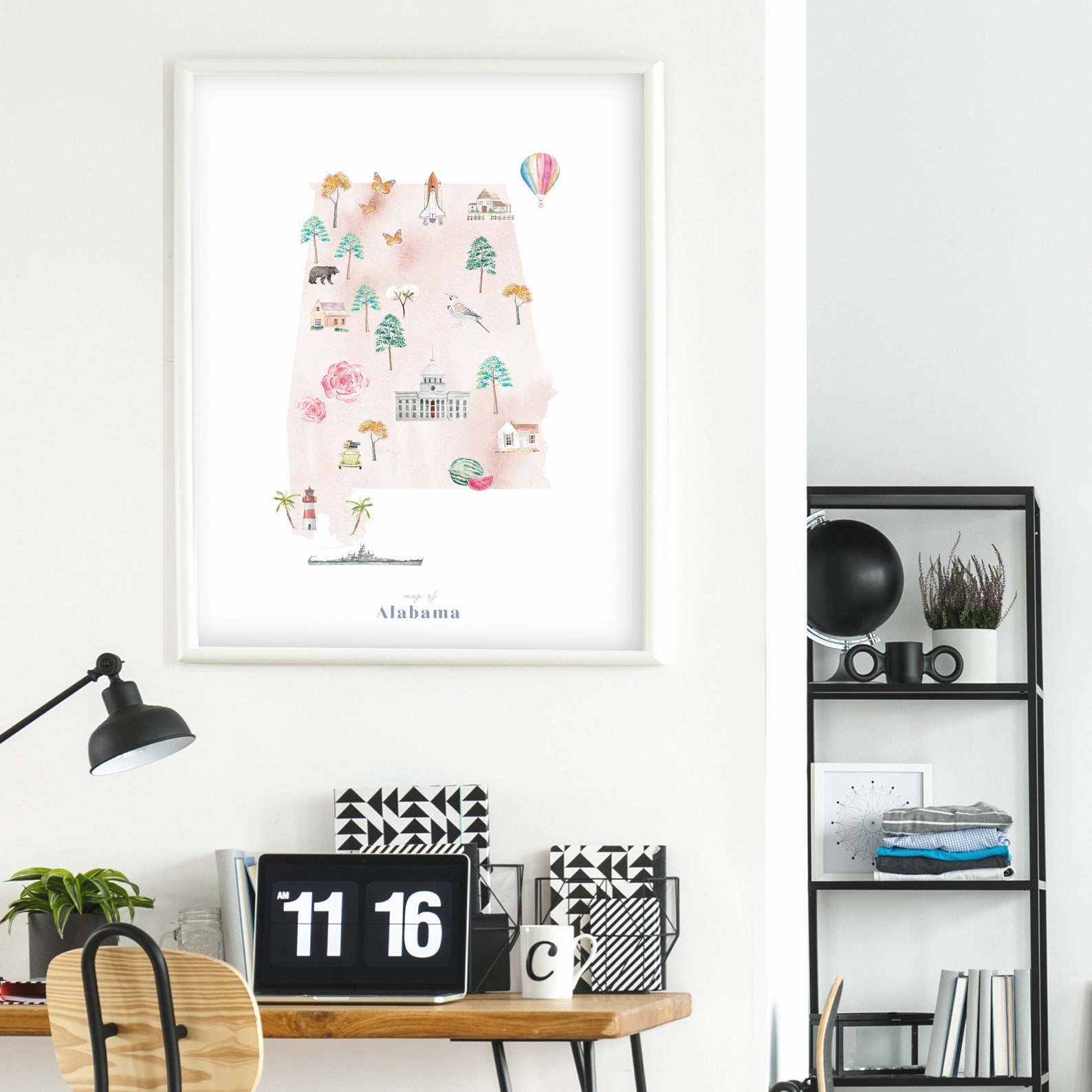 Alabama Printable State Map Illustrated Wall Art Print | Etsy