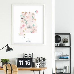 Alabama Printable State Map Illustrated Wall Art Print - Etsy