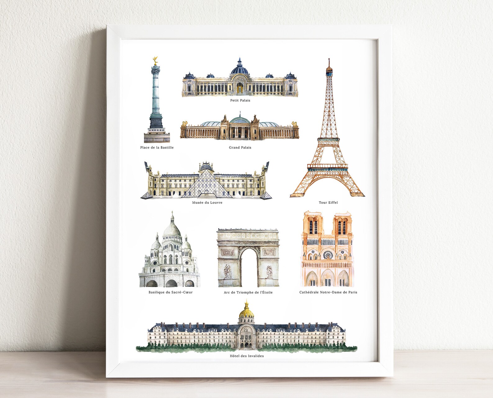 Paris Illustrated Landmarks Art Print Watercolor Paris | Etsy