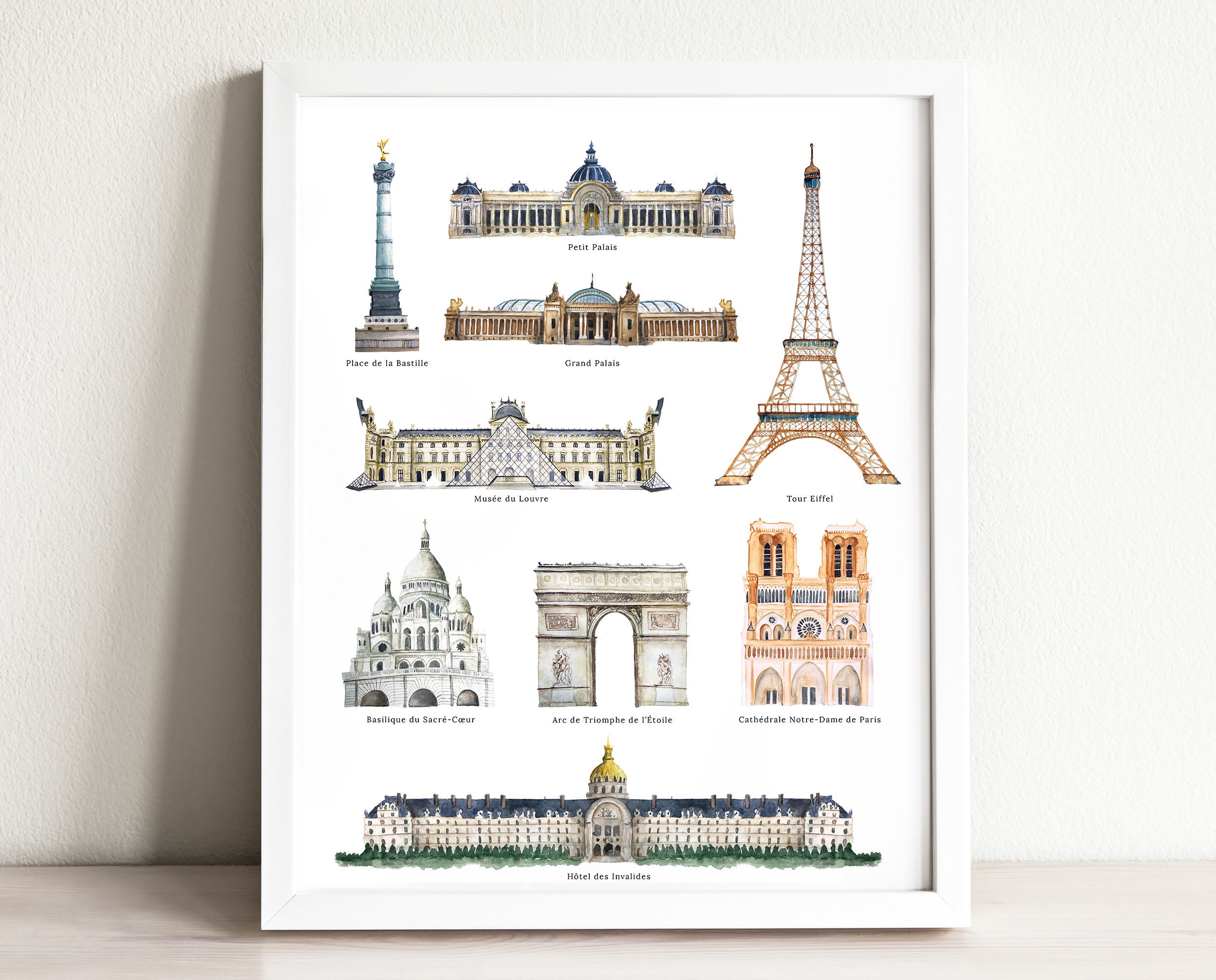 Paris Illustrated Landmarks Art Print Watercolor Paris | Etsy
