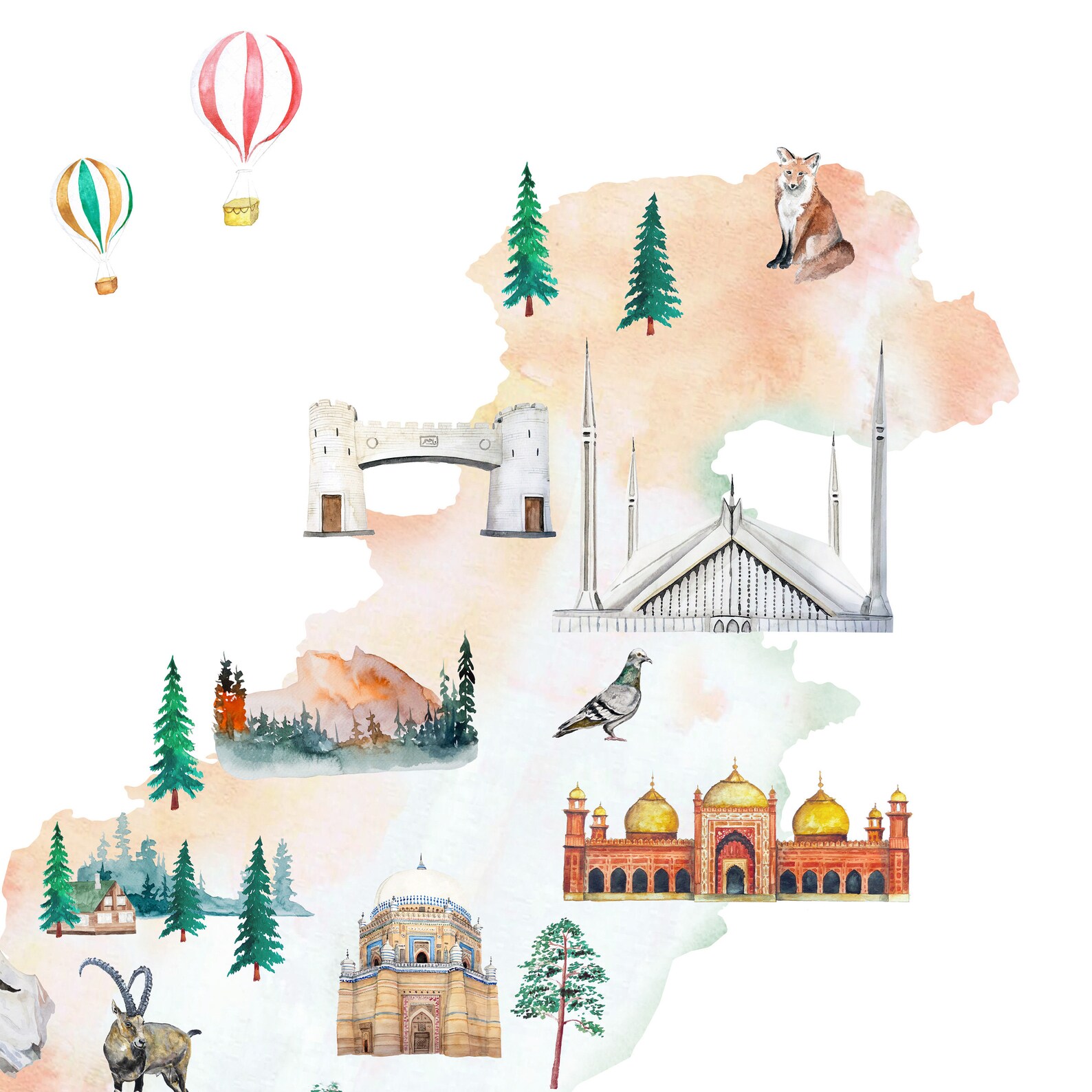 Pakistan Map Art Print Illustrated Country Map Poster - Etsy