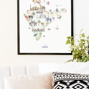 India Illustrated Map Printable Wall Art Print Nursery - Etsy