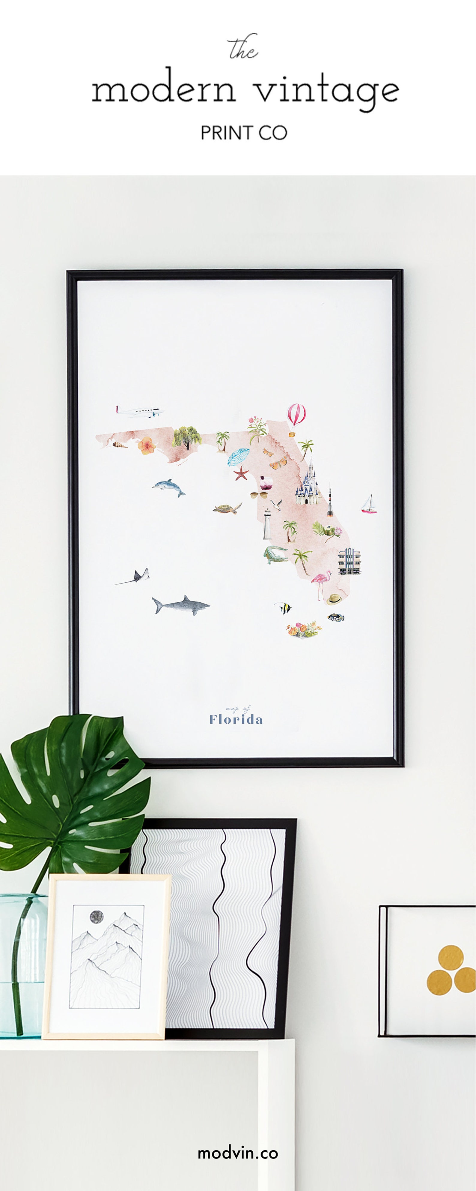 Florida Printable State Map Illustrated Wall Art Print | Etsy