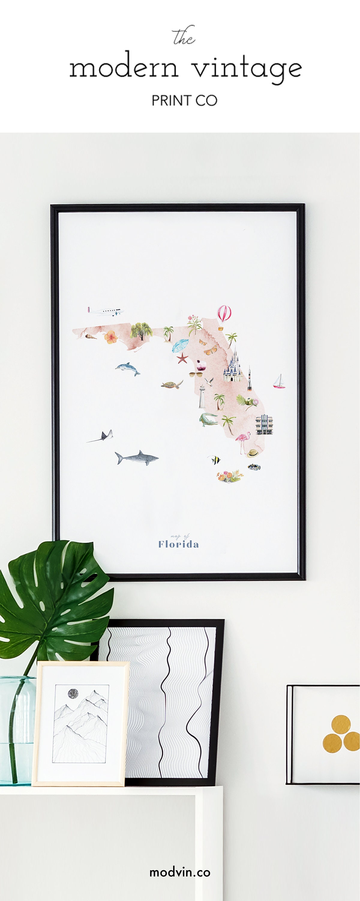 Florida Printable State Map Illustrated Wall Art Print | Etsy