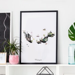 Malaysia Map Art Print Illustrated, Home Decor, Travel Poster, Nursery ...