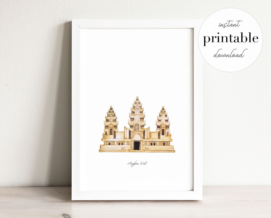 Angkor Wat Printable Illustration Wall Art Print Nursery - Etsy