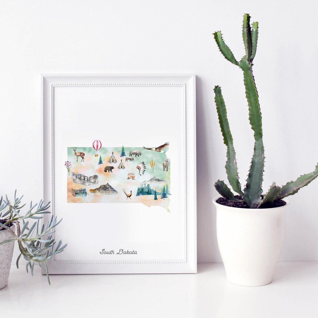 South Dakota Illustrated State Map, Wall Art Print, Nursery Decor ...