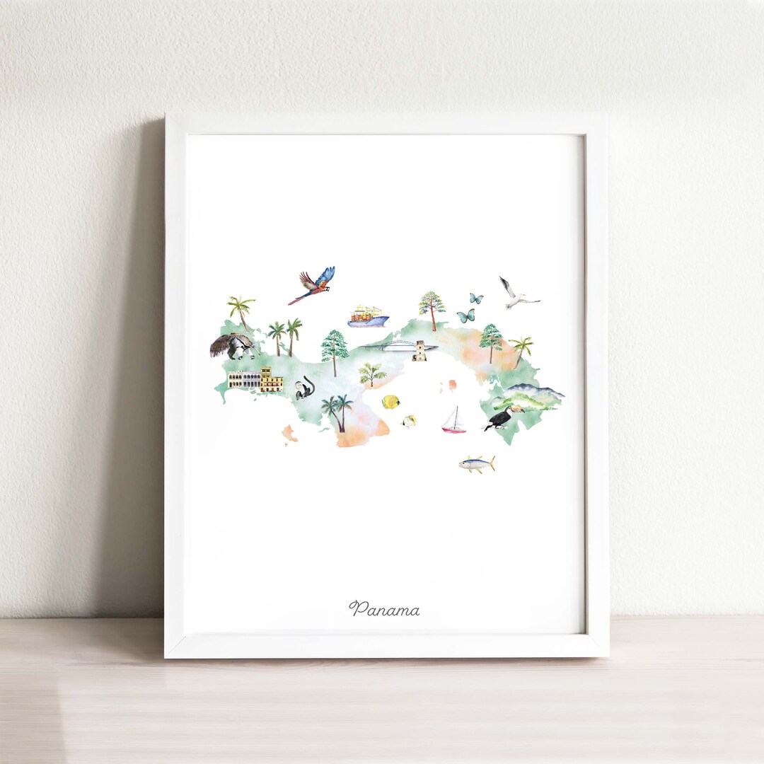 Panama Map Art Print Illustrated, Home Decor, Travel Poster, Nursery ...