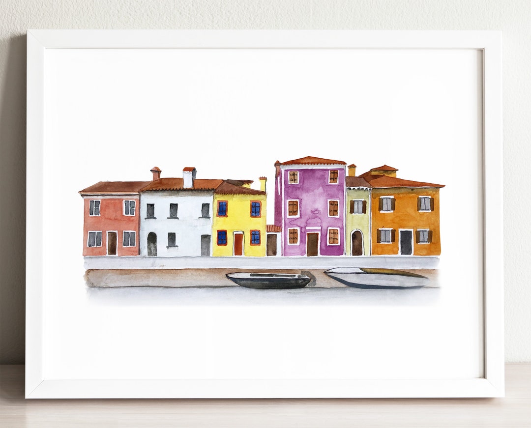 Burano Streetscape Illustrated Art Print | Travel Art Print | Italy ...