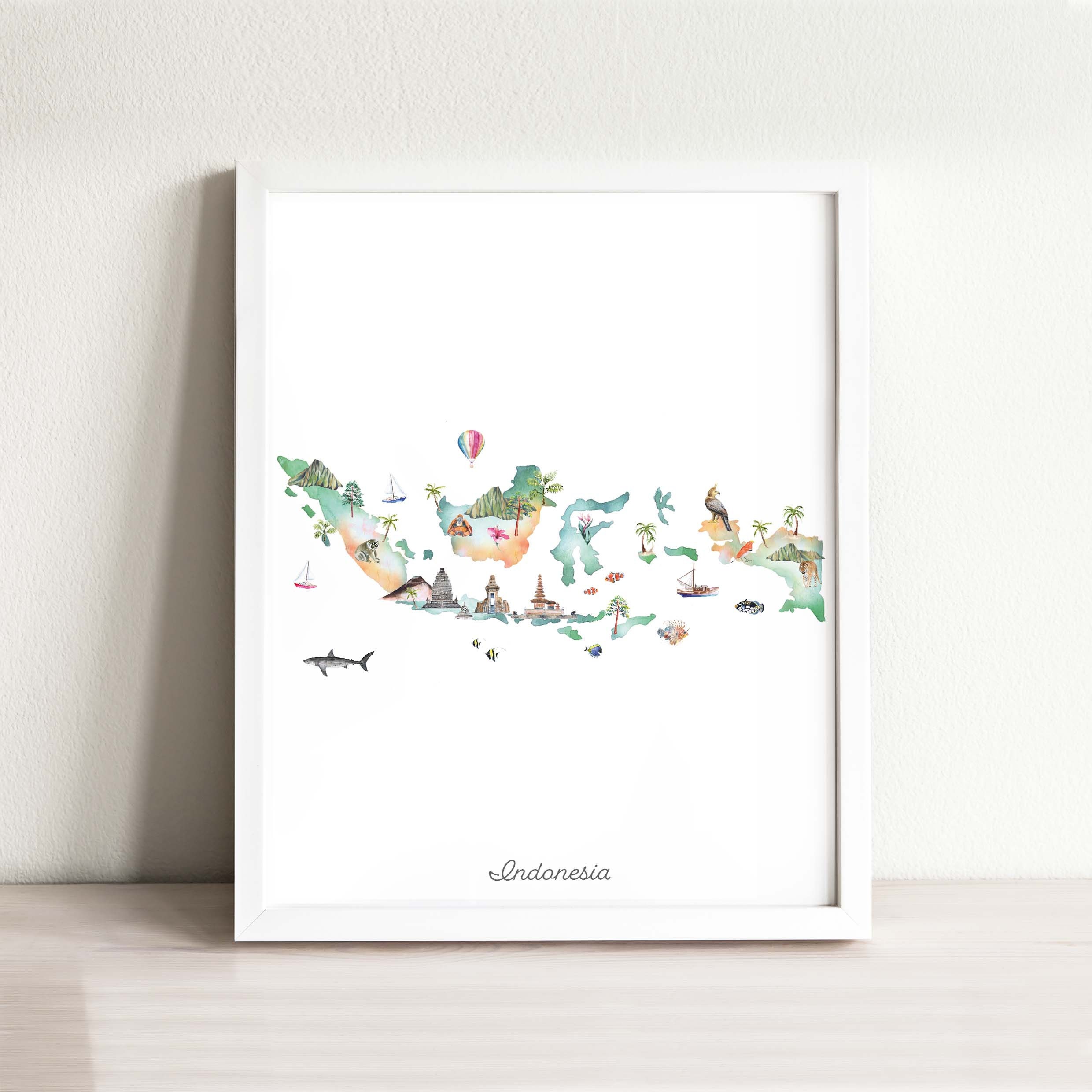 Indonesia Map Art Print: Watercolor Travel Poster, Kids Room Decor - Etsy