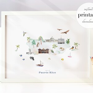 Puerto Rico Map Printable Illustrated Map Nursery Art - Etsy