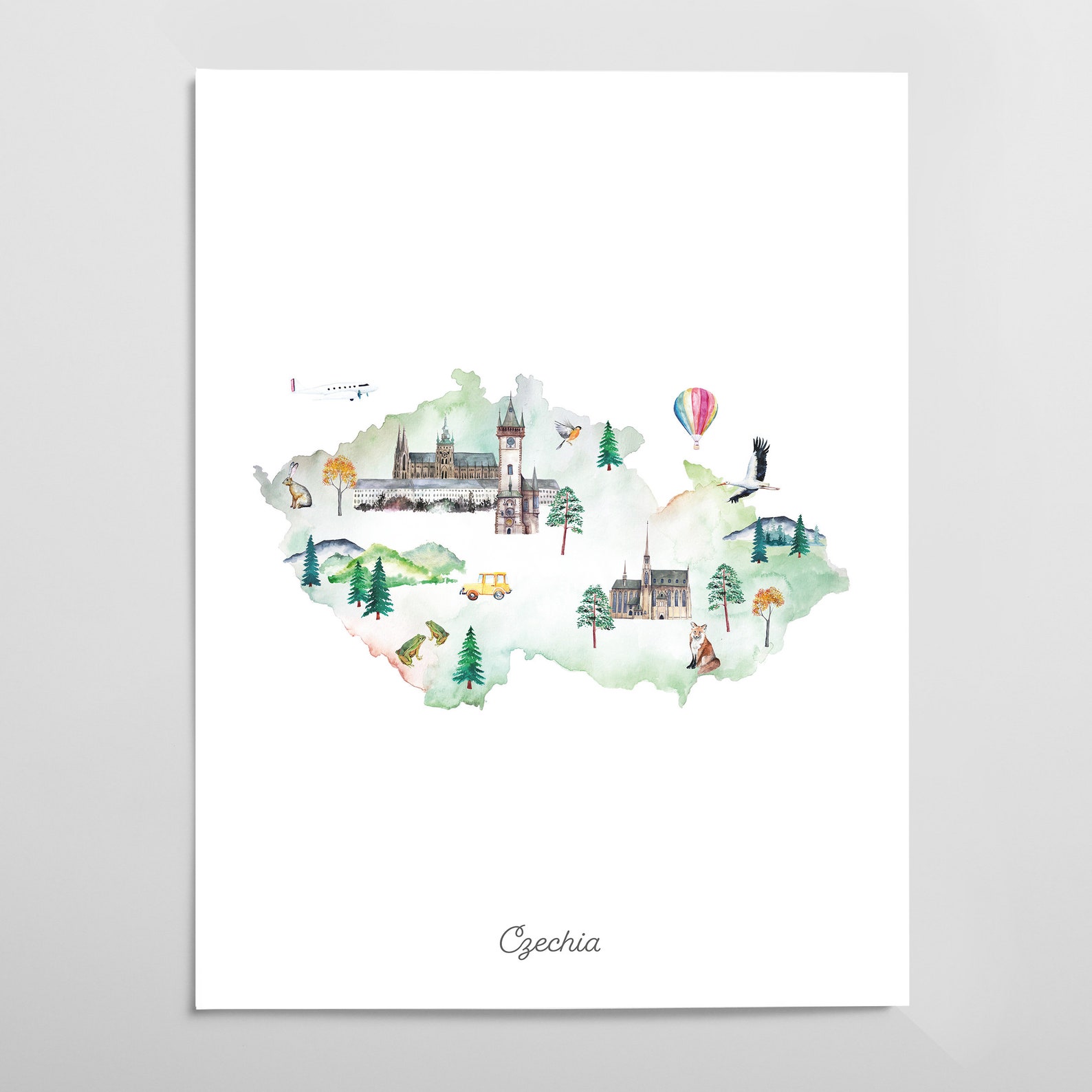 Czech Republic Map Art Print Illustrated, Nursery Decor, Country Map ...