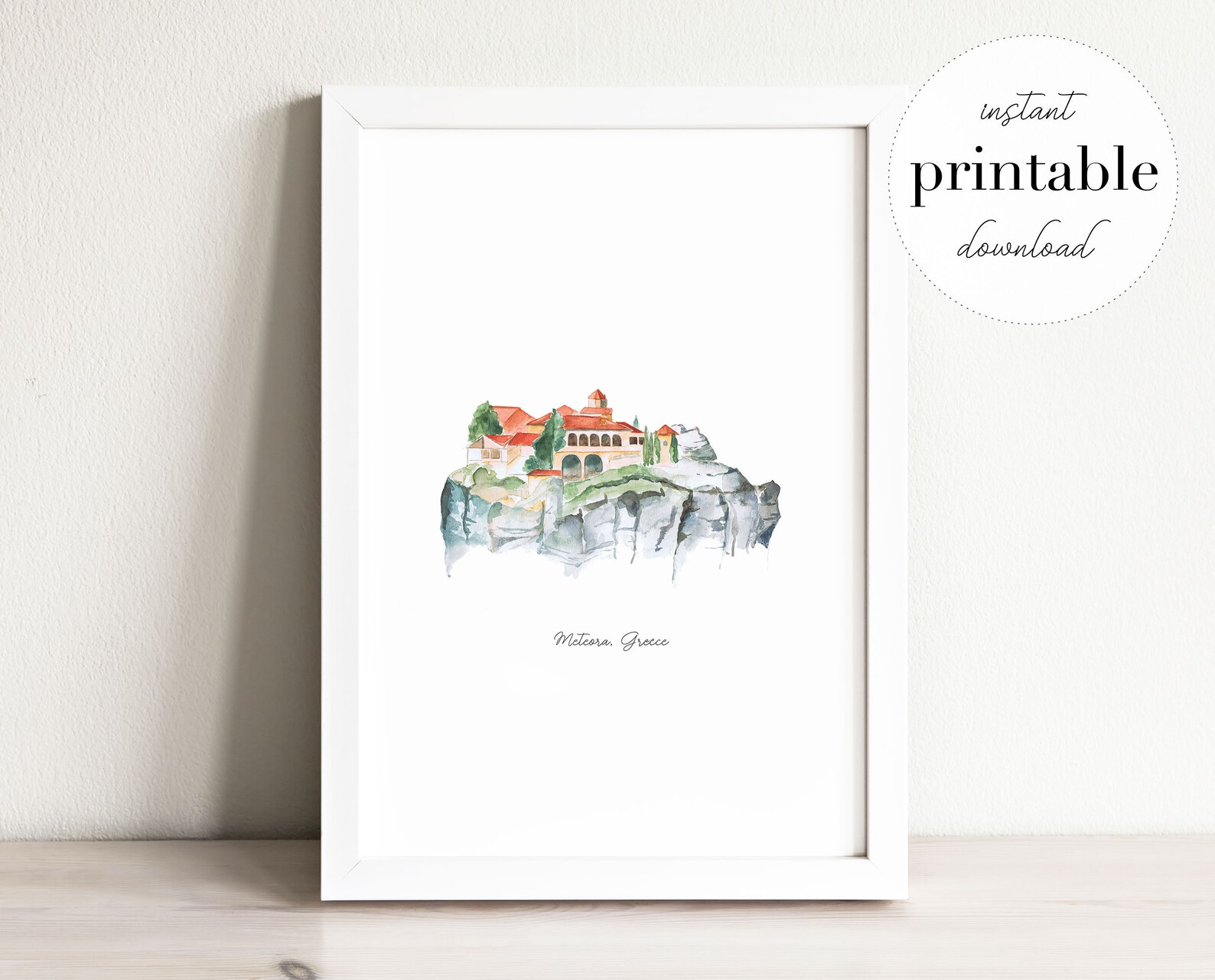 Meteora Greece Printable Illustration Wall Art Print | Etsy