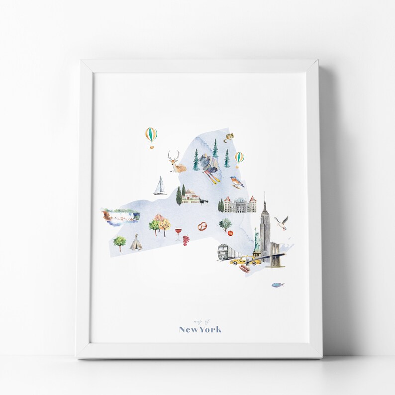 New York Printable State Map illustrated wall art print | Etsy