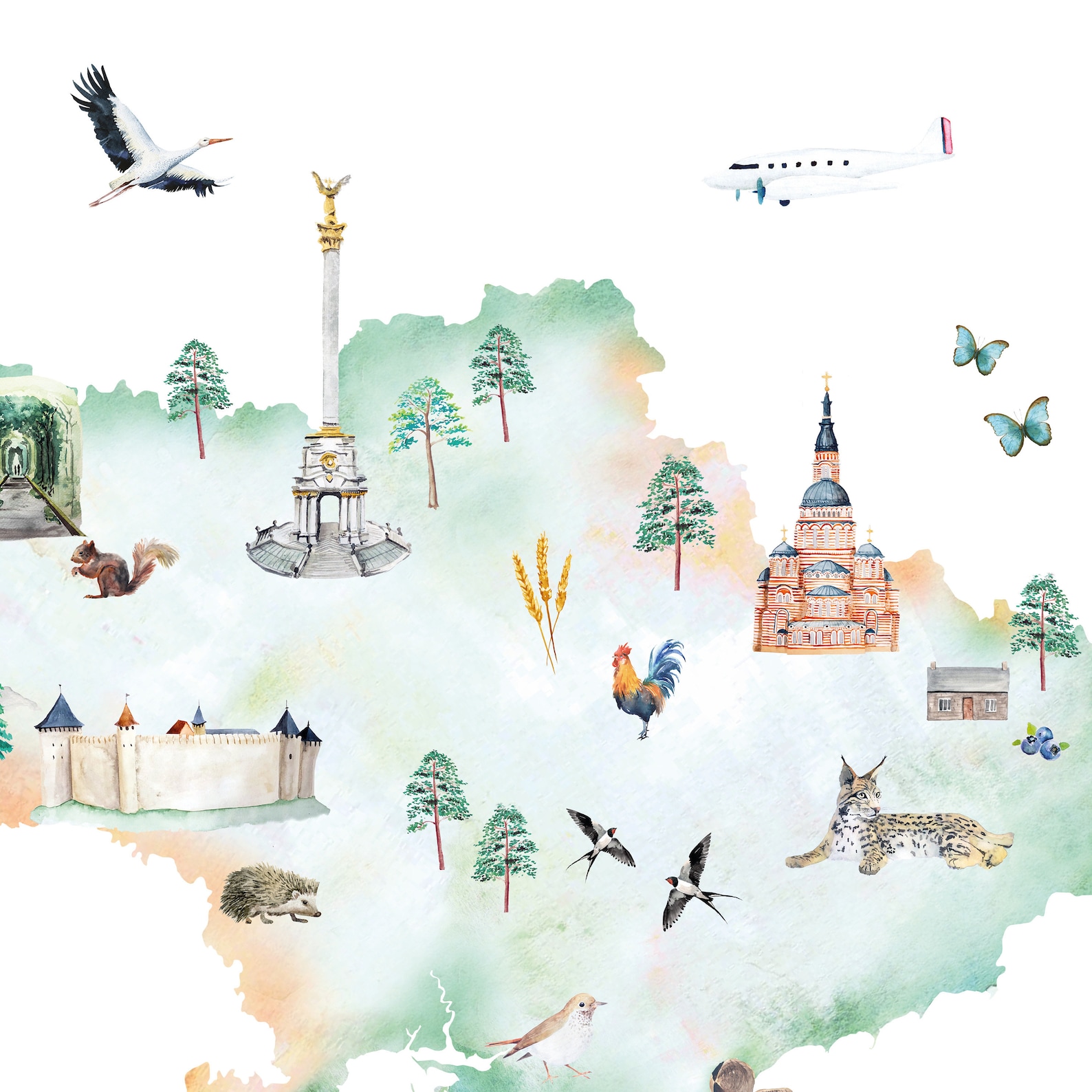 Ukraine Map Illustrated Printable | Home Decor Travel Poster | Nursery ...