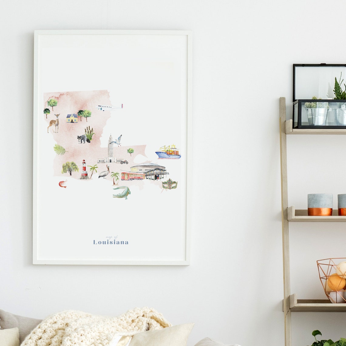 Louisiana Illustrated State Map New Orleans Wall Art Print | Etsy