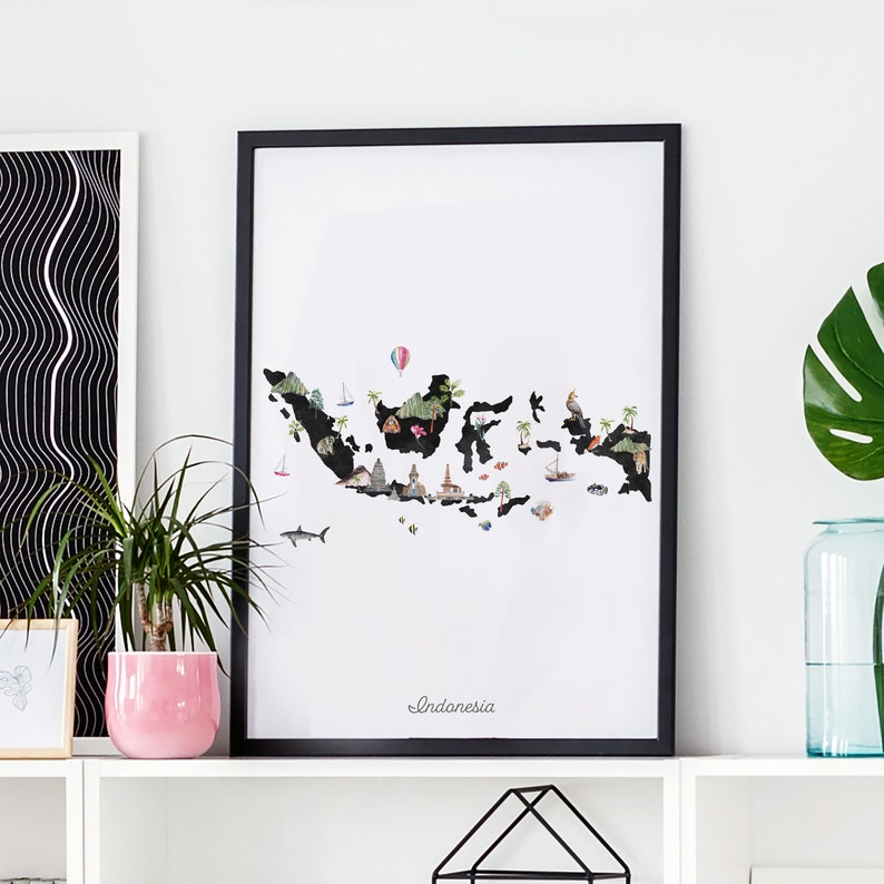 Indonesia Map Art Print: Watercolor Travel Poster, Kids Room Decor - Etsy
