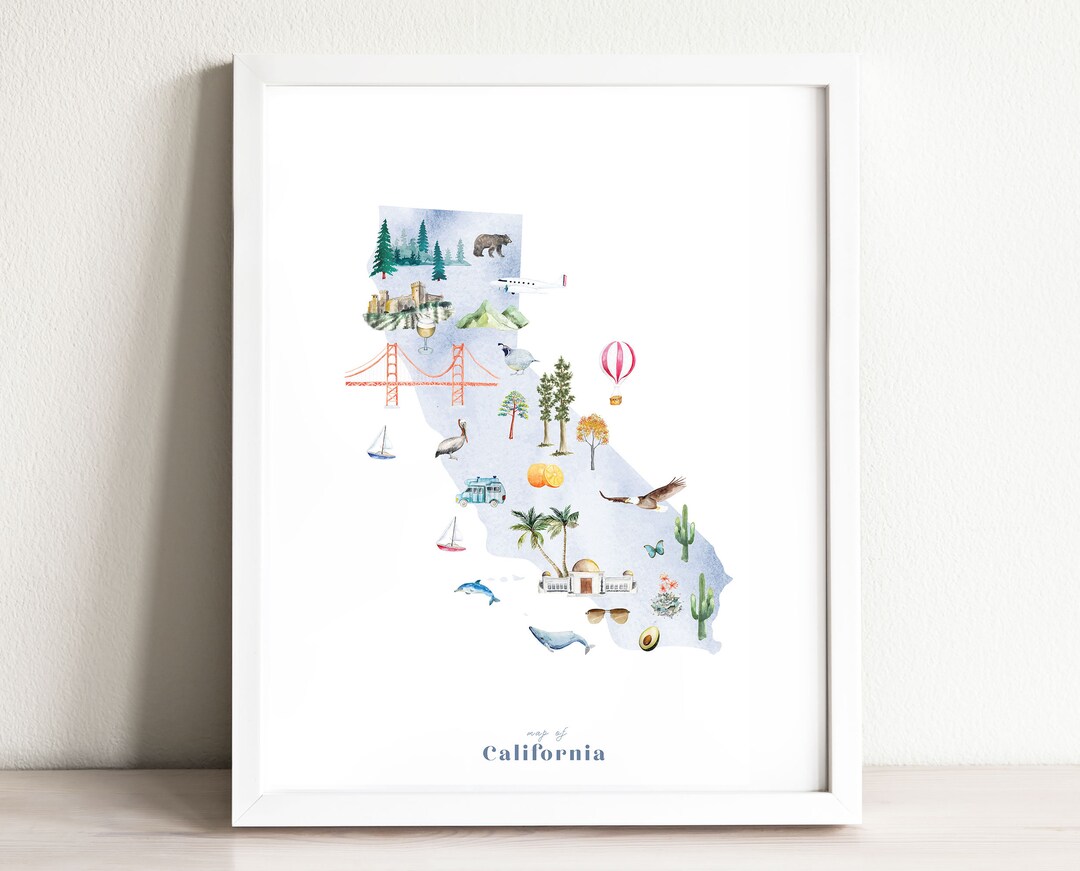 California Illustrated State Map California Wall Art Print - Etsy
