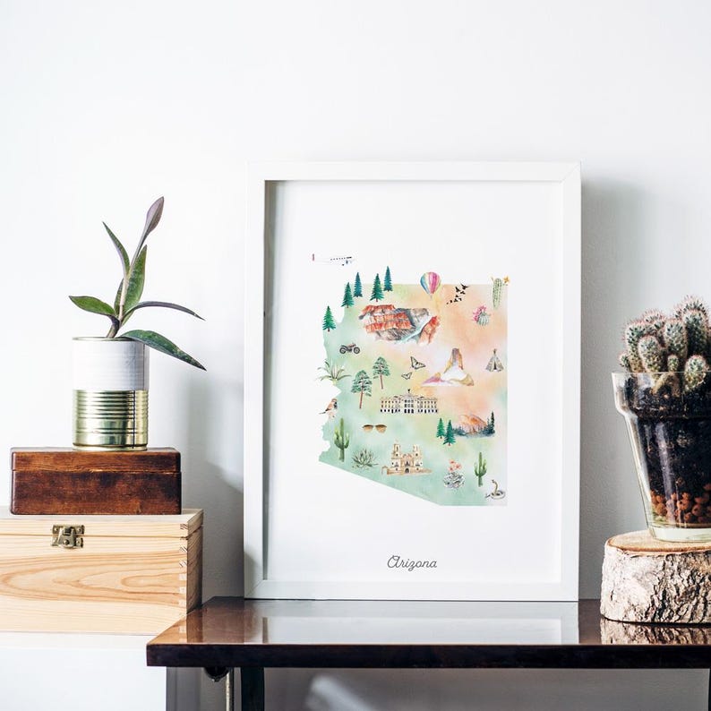 Arizona State Map: Watercolor Art Print, Nursery Decor - Etsy