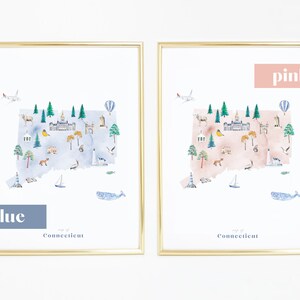 Connecticut Printable State Map Illustrated Wall Art Print - Etsy