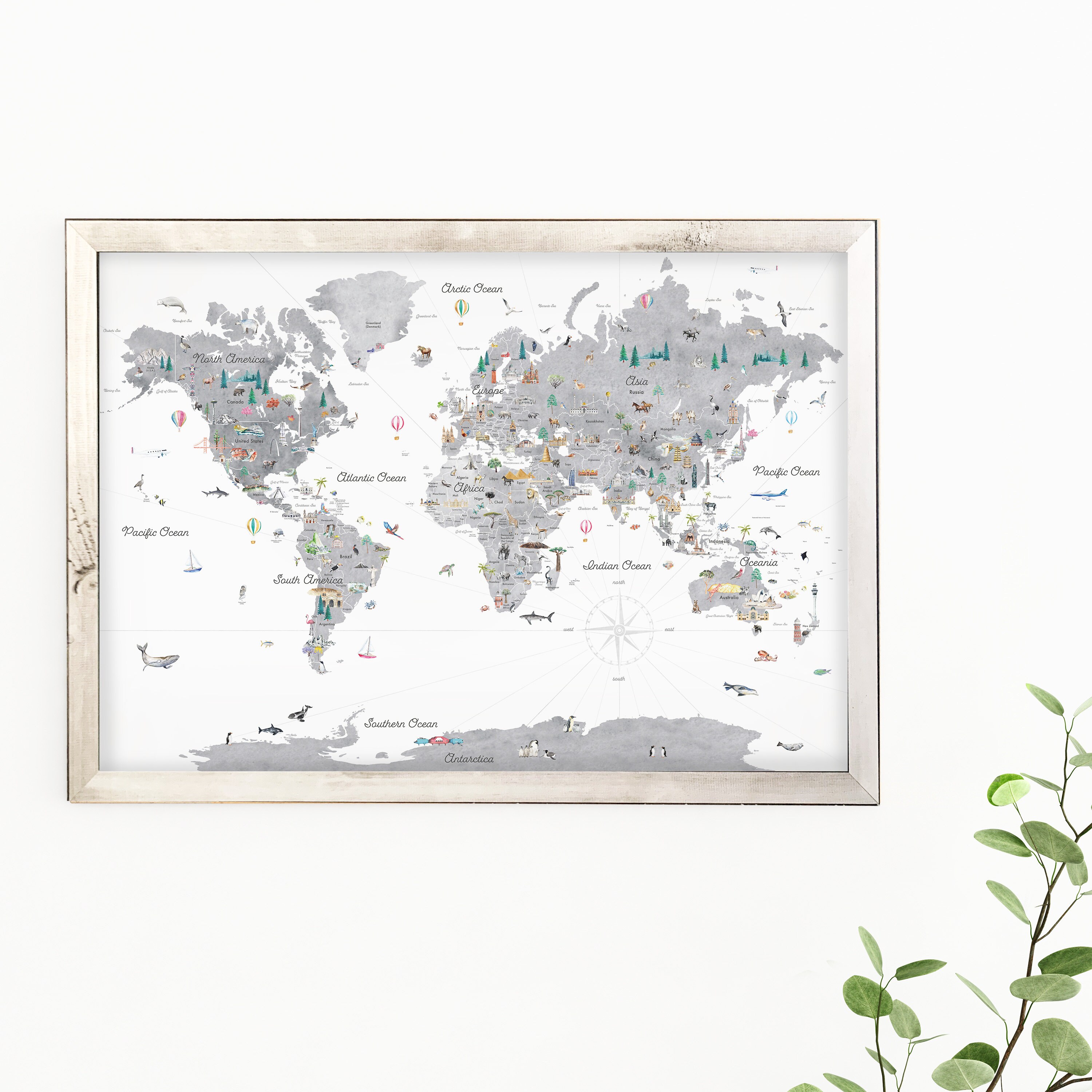 Framed Educational World Map Political World Map World Map - Etsy Canada