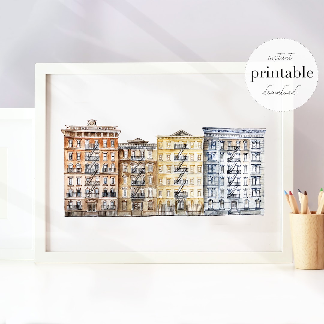 New York City Streetscape Illustrated Printable | Soho | Travel Art ...