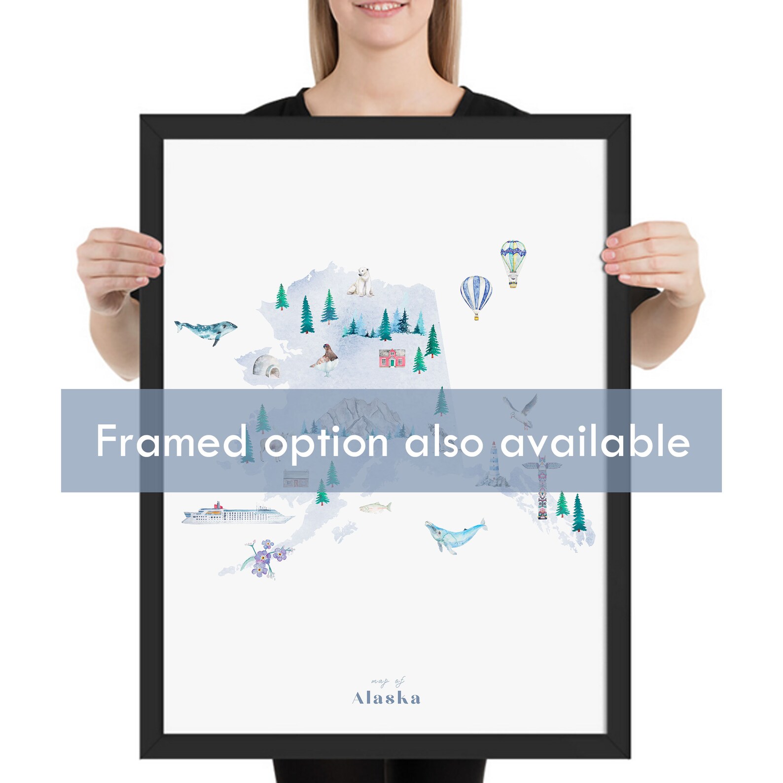 Alaska Illustrated State Map Wall Art Print Nursery Decor | Etsy